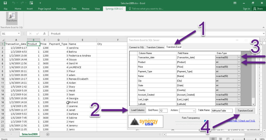 Synergy | Transform Excel to SQL Server